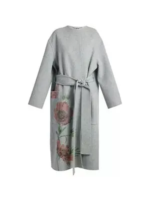 Erdem Floral Print Belted Wool Coat - Grey