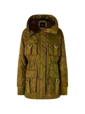 Pinko Camouflage Print Hooded Coat - Green