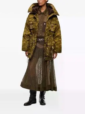 Pinko Camouflage Print Hooded Coat - Green