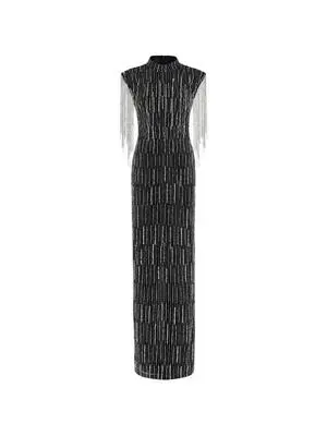 Pinko Crystal-embellished Fringed Dress