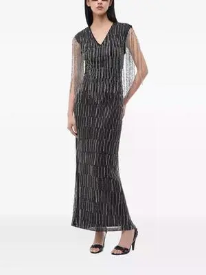 Pinko Crystal-embellished Fringed High Neck Maxi Dress - Black