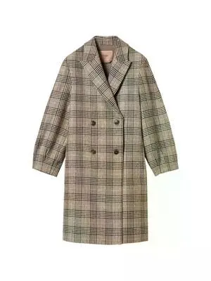 TWINSET Chequered Wool Cloth Coat With Sequins - Neutrals
