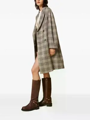 TWINSET Chequered Wool Cloth Coat With Sequins