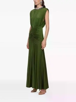 SELF-PORTRAIT Gathered Jersey Maxi Dress - Green