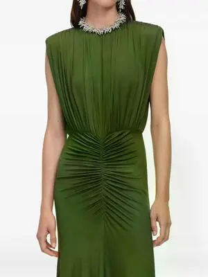 SELF-PORTRAIT Gathered Jersey Maxi Dress - Green