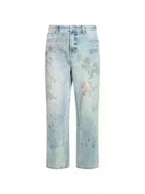 FOUND Hand Art Graphic-print Panelled Jeans - Blue