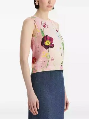 Oscar De La Renta Botanical-print Sleeveless Sweater