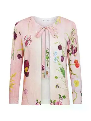 Oscar De La Renta Mixed-botanical Tie-neck Cardigan