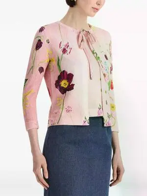 Oscar De La Renta Mixed-botanical Tie-neck Cardigan