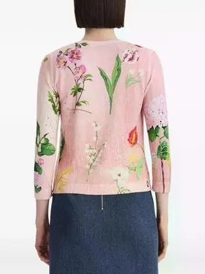 Oscar De La Renta Mixed-botanical Tie-neck Cardigan