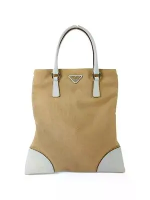 Prada Canvas Triangle Logo Tote Bag - Neutrals