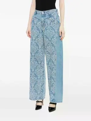 FETICO Damask Print Wide-leg Jeans