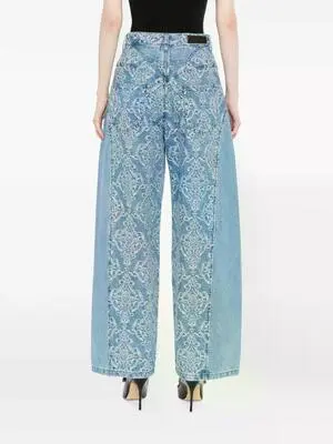 FETICO Damask Print Wide-leg Jeans