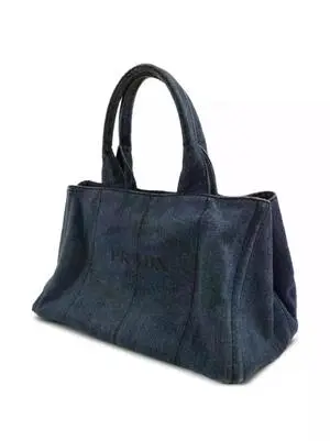 Prada Denim Logo Tote Bag