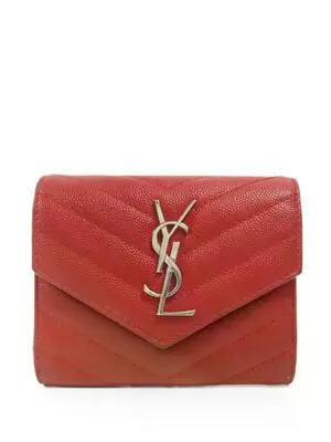Saint Laurent Cassandre Quilted Tri-fold Wallet - Red