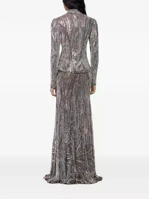 Rabanne Embellished High Neck Long Sleeve Top - Silver