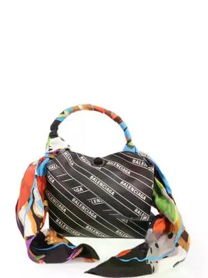 Balenciaga Logo-print Scarf-detail Shoulder Bag - Black