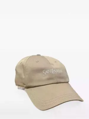 Saint Laurent Logo Cap In Cotton Gabardine - Neutrals