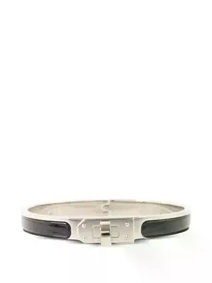 Hermès Tone Enamel Inlay Bangle Bracelet - Silver