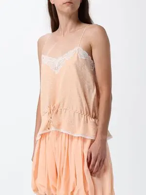 Chloé Silk Top With Floral Lace Inserts And Triangle Neckline - Pink