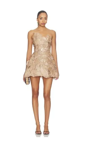 BRONX BANCO Metallic Sequin Embellished Strapless Mini Dress - Gold