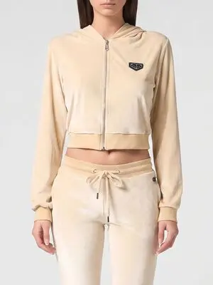 Philipp Plein Cropped Velvet Zip Hoodie With Skull Rhinestones - Beige