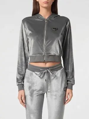 Philipp Plein Velour Bomber Jacket With Embellished Skull - Grey