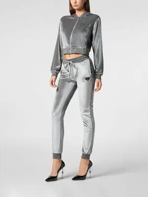 Philipp Plein Velour Bomber Jacket With Embellished Skull - Grey