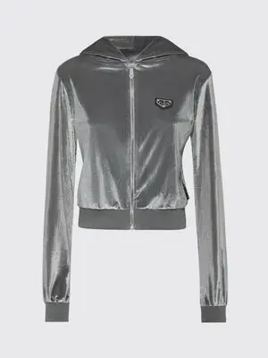 Philipp Plein Velour Bomber Jacket With Embellished Skull - Grey