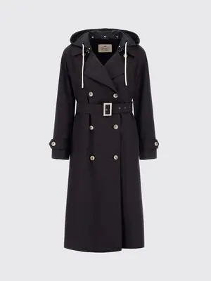 Herno Double-breasted Water-repellent Cotton Trench Coat With Removable Hood - Navy