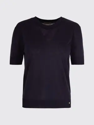 Herno Short-sleeve Crewneck T-shirt In Lyocell And Cotton Blend - Navy