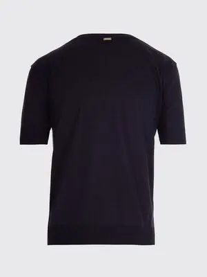 Herno Short-sleeve Crewneck T-shirt In Lyocell And Cotton Blend - Navy