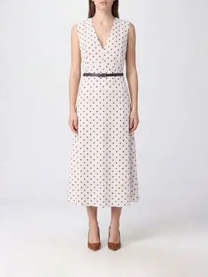 PAROSH Sleeveless V-neck Polka Dot Midi Dress