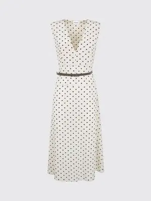 PAROSH Sleeveless V-neck Polka Dot Midi Dress