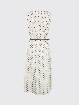 PAROSH Sleeveless V-neck Polka Dot Midi Dress