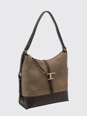 TOD'S Timeless Bicolour Smooth And Suede Calf Leather Shoulder Bag - Beige