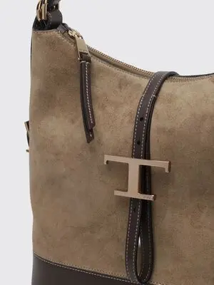 TOD'S Timeless Bicolour Smooth And Suede Calf Leather Shoulder Bag - Beige