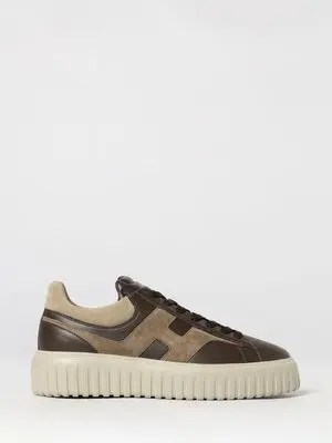 Hogan H-stripes Leather And Suede Platform Sole Trainers - Brown