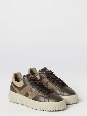 Hogan H-stripes Leather And Suede Platform Sole Trainers - Brown