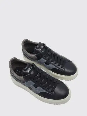 Hogan H-stripes Leather And Suede Platform Sole Trainers - Navy