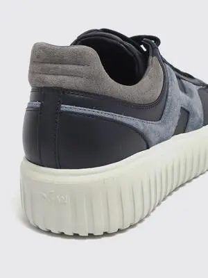 Hogan H-stripes Leather And Suede Platform Sole Trainers - Navy