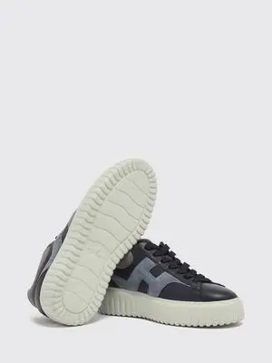 Hogan H-stripes Leather And Suede Platform Sole Trainers - Navy