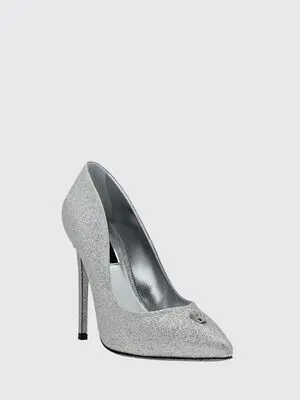 Philipp Plein Glitter Leather Pumps With Skull Embellishment And Stiletto Heel - Silver