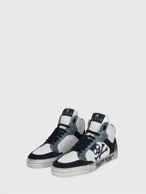 Philipp Plein High-top Skull Sneakers In Leather And Suede - White