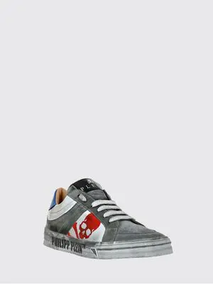Philipp Plein Suede Sneakers With Laminated Skull Print