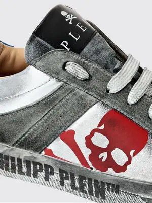 Philipp Plein Suede Sneakers With Laminated Skull Print