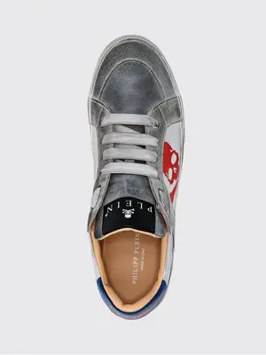 Philipp Plein Suede Sneakers With Laminated Skull Print