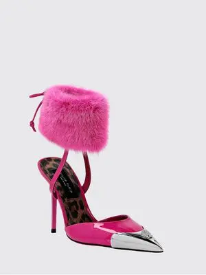 Philipp Plein Patent Leather Slingback Pumps With Skull Detail And Stiletto Heel - Fuchsia