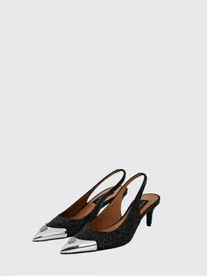 Philipp Plein Leather Slingback Pumps With Crystal Skull And Mid Heel - Black