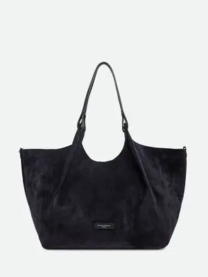 GIANNI CHIARINI Suede Calfskin Leather Shoulder Bag With Double Handle - Black 1